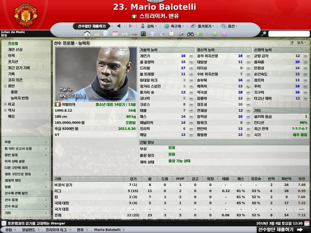 발로텔리 잘해주네요 - FM2008 선수 이야기 - 챔피온쉽 매니저 - 대한민국